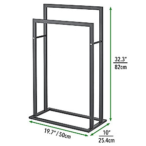 mDesign Metal Tall 2-Tier Free-Standing Towel Rack Holder for Bathroom Storage and Organization, Floor Stand Holds Bath, Hand Towels; Great for Guest, Half, Kids' Bathrooms - Matte Black