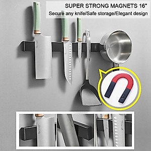 Petgin Magnetic Knife Holder for Wall,16 Inch Knife Magnetic Strip, Stainless Steel Magnetic Knife Strip Bar Rack Block for Kitchen Utensil Holder, Art Supply Organizer & Tool Holder,Black