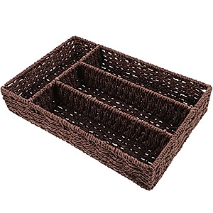 Healifty Wicker Rattan Baskets Tea Bag Sugar Packet Holder Coffee Station Condiment Organizer Woven Divided Basket Tray for Drawer Shelf Countertop Coffee