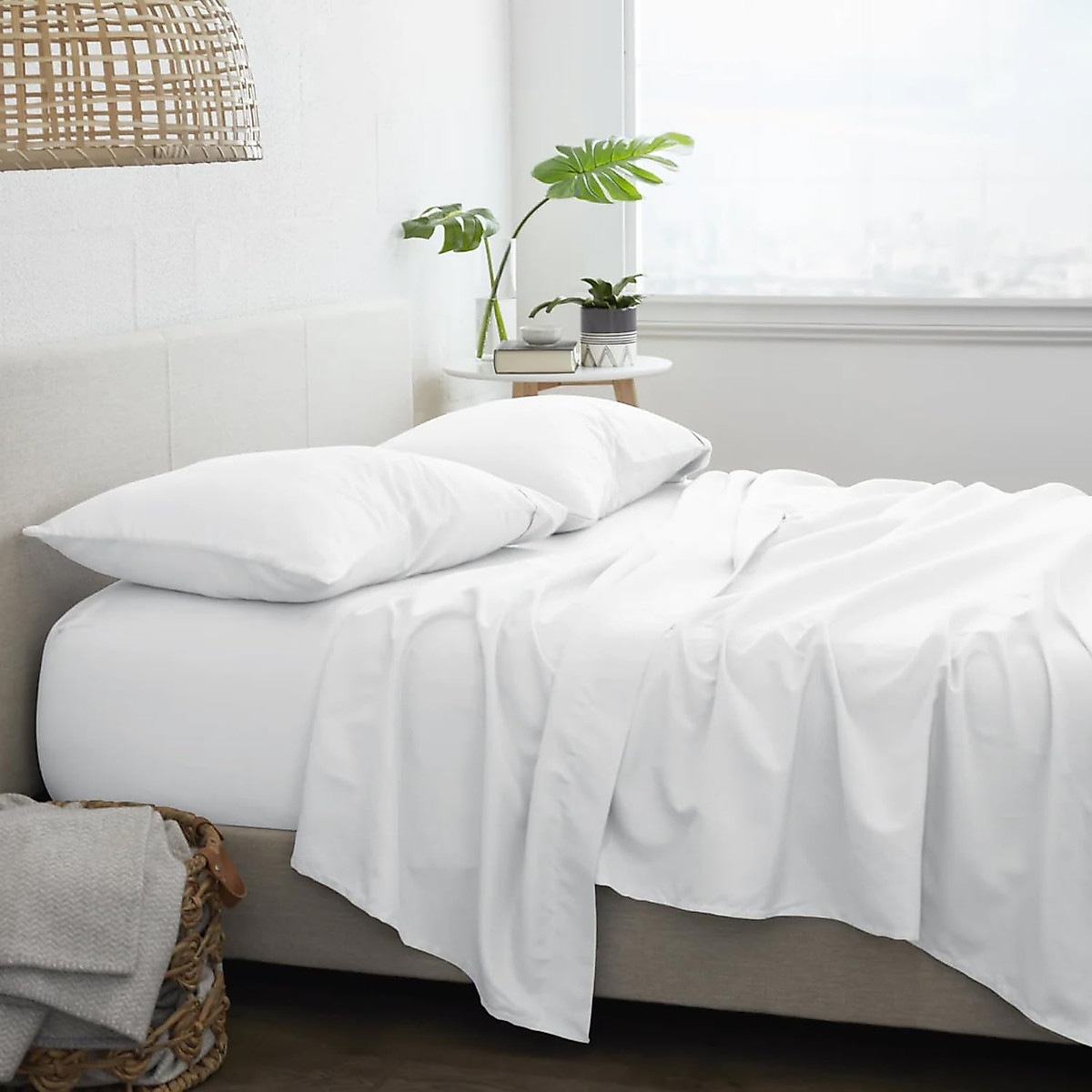 Peace Sleep Bedding - 600 Thread Count Egyptian Cotton Sheets - Luxury Full Size Cooling Bed Sheets - Soft Sateen Weave Cotton Bed Sheets - Deep Pocket Fits Upto 16" Deep Mattress - White