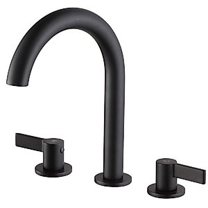 POP SANITARYWARE Matte Black Bathroom Faucet 8 Inches Widespread Bathroom Faucet 3 Hole Bathroom Faucet 2 Handle Bathroom Sink Faucet Brass with Supply Hoses