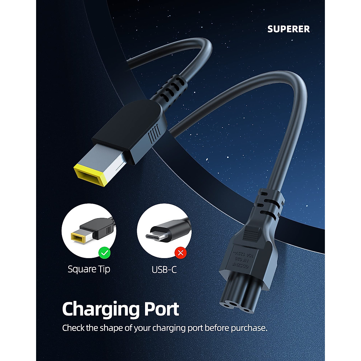 AC Charger Adapter Fit for Lenovo Thinkpad x1 Extreme, Ideapad Gaming 3 Laptop, (UL Safety Certified), Square Connector, 135W, 888015027 4X20E50558