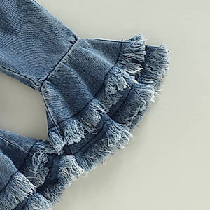 Balaflyie Infant Baby Girl Clothes Outfits Floral Ruffle Collar Long Sleeve Romper+Denim Flare Pants Bell Bottom Jeans