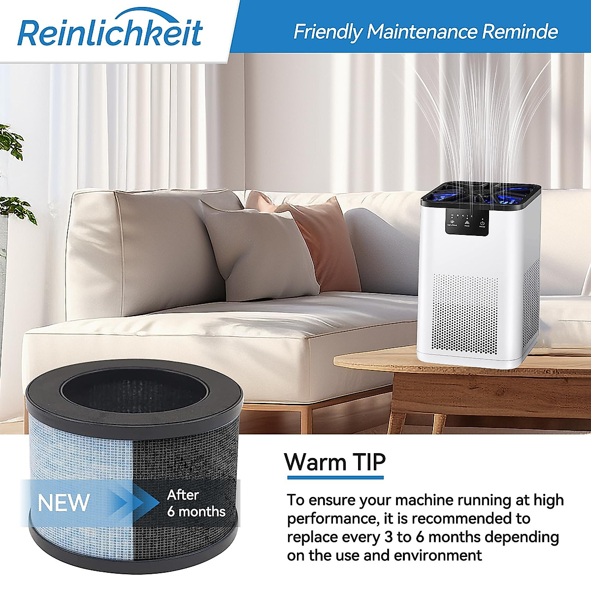 MK01 MK06 True HEPA Filter Replacement Compatible with AROEVE MK01 MK06 Air Purifier, TZ-K1 and DH-JH01 Air Purifier, EPI080/EP1080 EPI081/EP1081 Air Purifier,Blue, 2 Pack