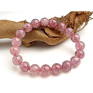 Natural Strawberry Quartz Healing Crystal Gemstone Elastic Round Bead Bracelet