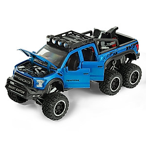 SASBSC F-150 Pickup Truck Toy Refitted 6x6 Off-Road Model Truck 1/24 Scale Die-Cast Metal Toy Car (Blue)