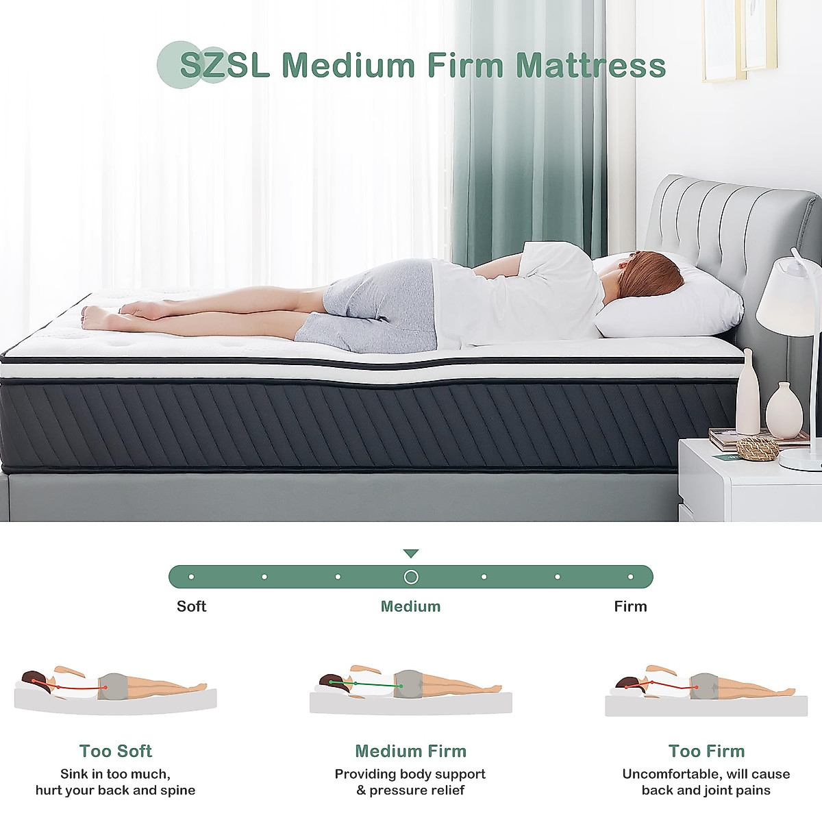 SZsuilong 12 Inch Hybrid Queen Mattress, Memory Foam Mattress for Comfort & Pressure Relief, Individual Pocket Innerspring Mattress for Motion Isolation, Medium Firm, Queen Size Mattress in Box