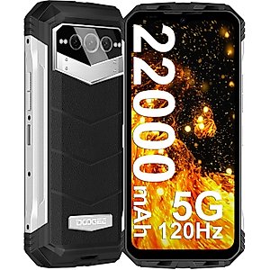 DOOGEE V MAX (2023) 5G Rugged Smartphone, 22000mAh 20GB+256GB Android 12 Phones Unlocked, 120Hz 6.58" Rugged Cell Phone, Dual Hi-res Speakers, 108MP Main Camera, Night Vision, NFC, OTG