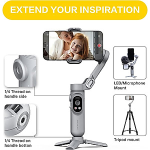 Gimbal Stabilizer for Smartphone w/LED Light Face Tracking Inception Timelapse Handheld Foldable 3-Axis Gimble for iPhone 15 14 13 12 11 Pro Max Android Galaxy S23 YouTube TikTok Vlog AOCHUAN Smart X