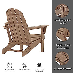 KISUN Folding Adirondack Chair, Hdpe Plastic Patio Chairs are Weather Resistant, Outdoor Fire Pit, Gardens, Decks, Seaside, Porch Garden (Teak)