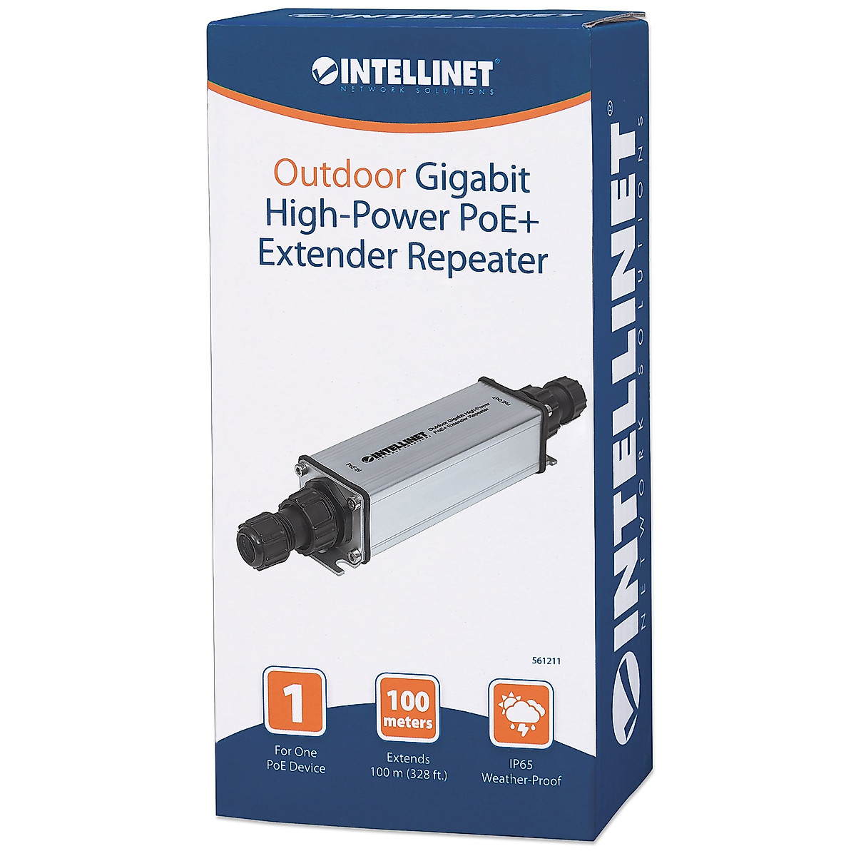 Intellinet Outdoor Gigabit PoE+ Extender Repeater – POE IP65 Rating – 25W Power Budget via Cat5e Cat6 RJ45 Ethernet Network Cables, Daisy-Chain – 3 Yr Mfg Warranty – 561211