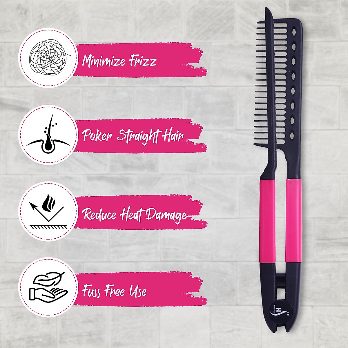 Herstyler Hair Straightening Comb - Flat Iron Comb - Hair Straightener Comb With a Firm Grip - Styling Comb for Women (Pink)