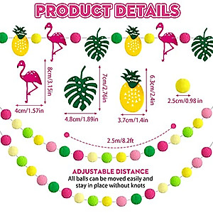 Kerien 3 Pieces Hawaii Summer Hanging Pompom Ball Garland Tropical Flamingo Pineapple Party Banner Set Aloha Banner Flamingo Flower Garland Banner for Hawaiian
