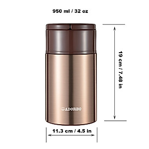 ADORBO 32 Ounce Insulated Stainless Steel Lunch Thermos, Leak Proof Soup Container Food Jar for Hot or Cold Food