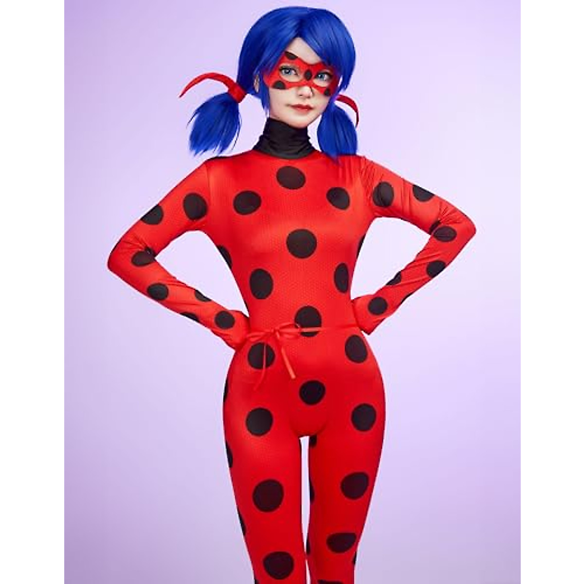 Miraculous Women's Classic Ladybug Screen Printing Jumpsuit with Eye Mask and Yoyo Bag Cosplay Costume (Large)