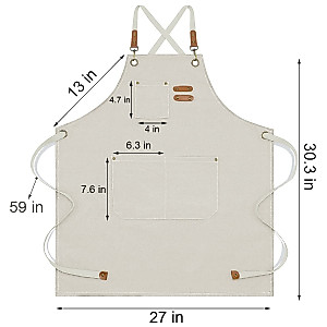 Canvas Chef Apron for Men Women, Cotton Canvas Cross Back Apron with Adjustable Straps and Large Pockets Heavy Duty Work Apron (Beige)