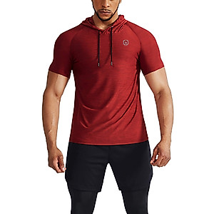 NELEUS Men's 3 Pack Dry Fit Running Shirt Workout Athletic Shirt with Hoods,Grey Black,Slate Gray,Red,US M,EU L