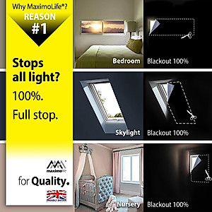 MaximoLife® Ultimate 100% Blackout Blind | Fits Any Window Size & Shape | Super Easy to Set Up and Take Down | 16X Suction Cups 25X Hook Tabs 32X Loop Tabs | Portable Travel Temporary Permanent