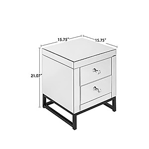 HONHPD Mirrored 2 Drawer Nightstand, Crystal End Table with 2-Drawers, Mirror Accent Silver Table, Bedroom Mini Cabinet Furniture (Delivery from Local Warehouse in The United States)
