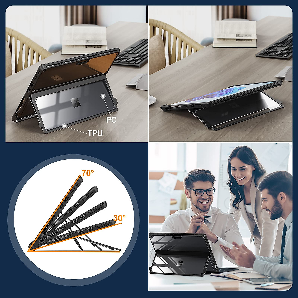 INFILAND Case Compatible with Microsoft Surface Pro 8, High Clear Transparent Shockproof Robust Portable Protective Case Multi-Angle Adjustable Stand for Surface Pro 8 13 Inch 2021 Tablet, Black