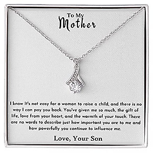 To My Mother Necklace-14K White Gold Necklace-Gift Mom From Son-Son Mom Gift-Birthday Gift Mom From Son-Son Mother Gift,Jewelry Necklace,Gift Necklace Message Card Gift Box (Lux, Color Multy