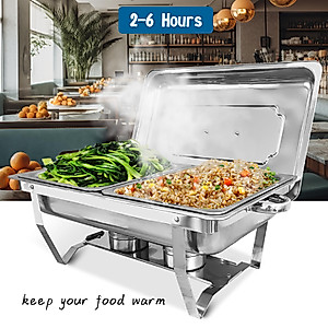 Jacgood Chafing Dish for Buffet, 6 Pack Stainless Steel Chafing Servers Food Warmer Sets with 8QT Half Size Food Pan for Kitchen Party Banquet Dining