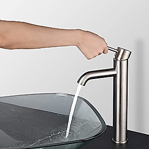 Aquaterior Single Handle Vessel Sink Faucet 12 inch Tall Bathroom Sink Faucet Hot and Cold Water Mixer Stainless Steel Single Hole Faucet Brushed Nickel (CUPC NSF CEC)