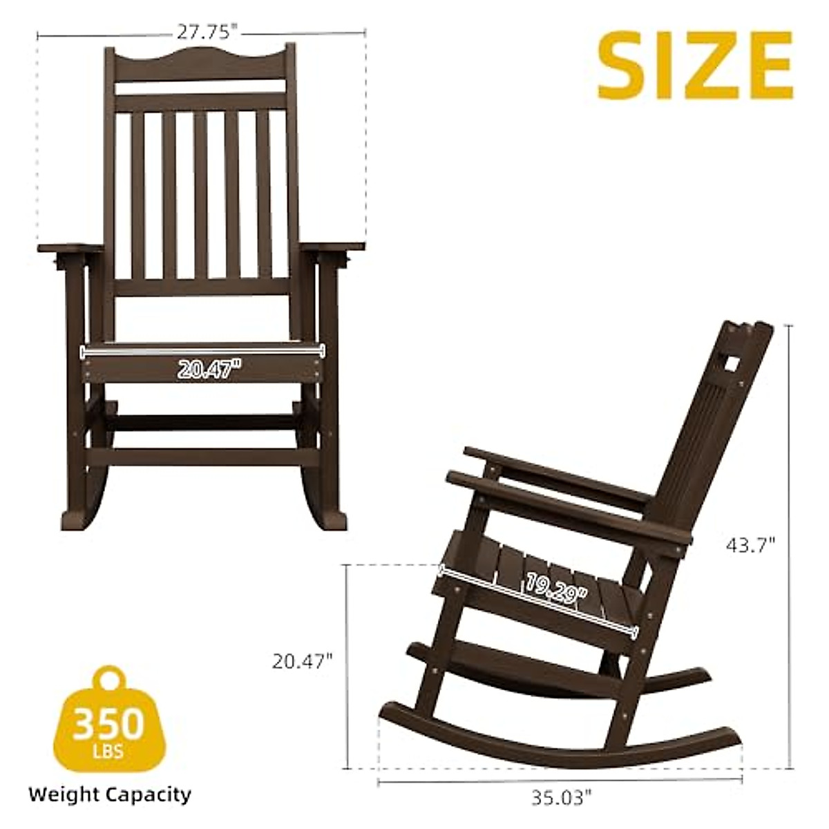 DWVO Patio Rocking Chair, All-Weather Resistant Outdoor Indoor Polyethylene Patio Rocker Chair with Cushion, Comfortable and Easy to Maintain Rocker for Balcony, Backyard and Living Room(Brown)