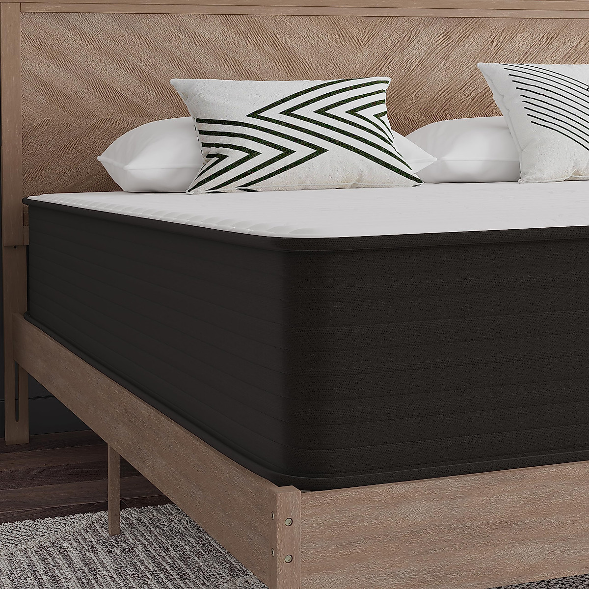 EMMA + OLIVER Drift 12 Inch Hybrid Mattress, High Density Foam and Pocket Spring Mattress in a Box, CertiPur-US Certified Foam, King Size, White/Black