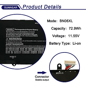 SUNNEAR BN06XL Laptop Battery Replacement for HP Spectre X360 15-EB0005UR 15-EB0025TX 15-EB0035TX 15-EB0053TX 15-EB0083NR Series Notebook BN06072XL L68235-1C1 HSTNN-IB9A 68299-0055 11.55V 72.9Wh