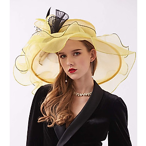ORIDOOR Women Organza Fascinator Church Kentucky Derby Hat Floral Tea Party Wedding Hat, 003d Yellow, One Size