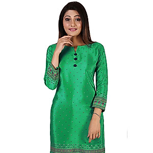 Indian Kurtas for Women Silk Long Kurti Tunic Party Wear Top (Green, 4XL)