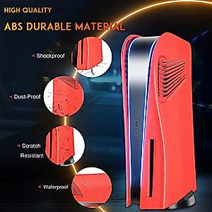 SIKEMAY PS5 Console Cover Plates for Disc Edition, Hard Shockproof Anti-Scratch Playstation 5 Console Replacement Faceplate, Protective PS5 ABS Shell with Fan Vents for PS5 Disc Edition - Light Red