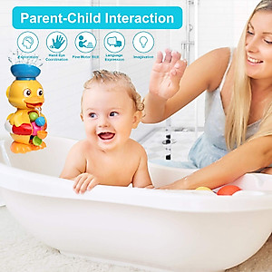 Sitodier Bath Bathtub Toys for Toddlers 1 2 3 Years Old | Duck Bathtub Toys with Rotatable Waterwheel/Eyes | Bathroom Strong Suckers Water Scoop Fun Bath Toys for Toddlers Boys Girls 1-4 Years