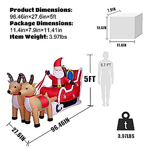 ASTEROUTDOOR 8ft Christmas Inflatable Decorations Outdoor Claus on Sleigh with Two Blow Up Built-in LED Indoor Yard Decor Lighted for Holiday Season, Quick Air Blown, 8 Feet Long, Santa w/Reindeer