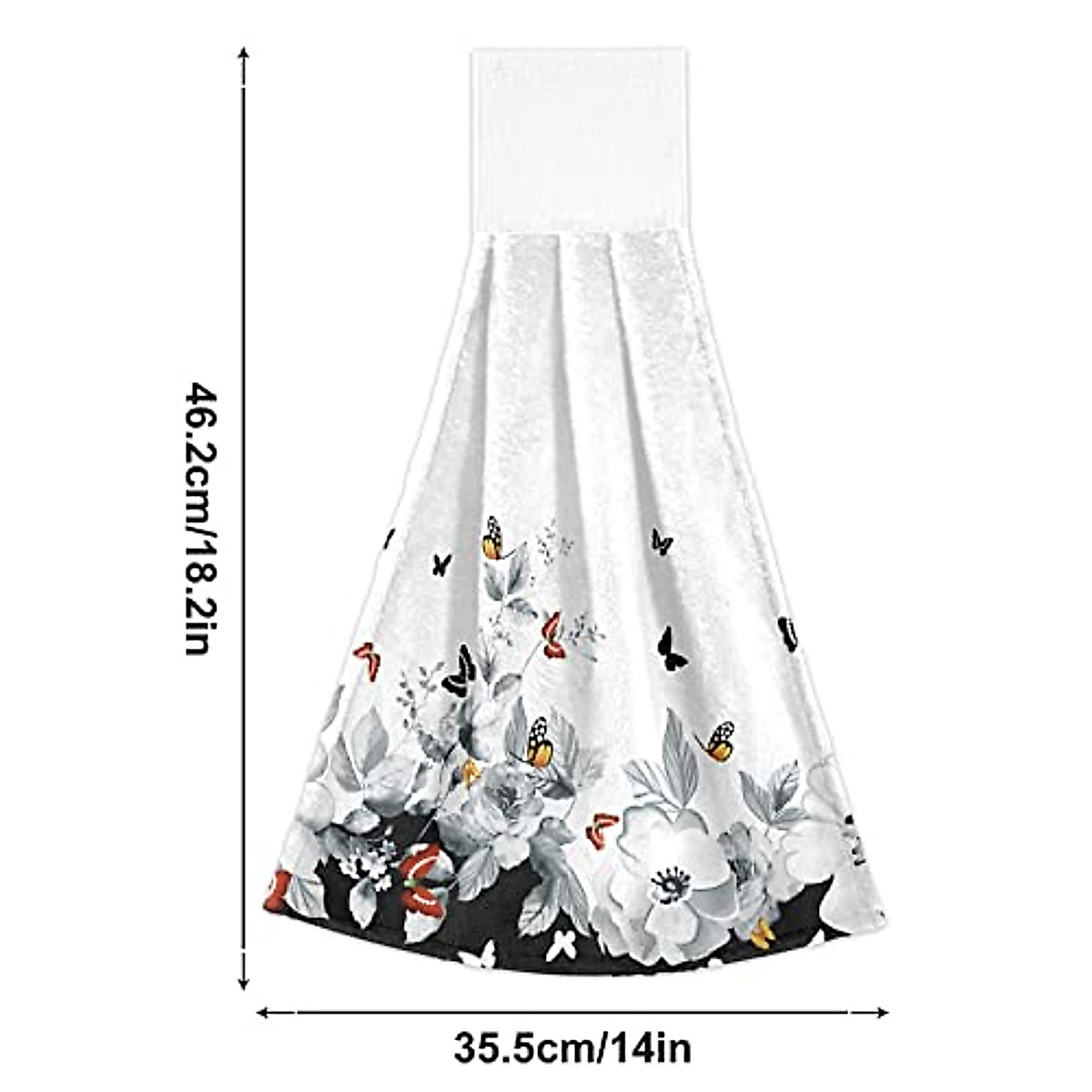 ZOEO Kitchen Hand Towel Butterfly Gray Flower Set of 2 Hanging Tie Towels Dishcloth Super Soft Absorbent Luxury Washcloths Bathroom Toilet Decor