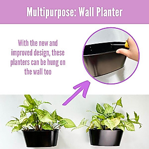 LaLaGreen Railings Outdoor - 2 Pack, 9.8 Inch Black Hanging Flower Pots, Fence Railings Bucket Countryside Modern Plant Holder with Detachable Hook Outdoor Wall Balcony Garden Patio Deck Porch Décor