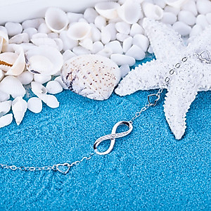 Billie Bijoux Womens 925 Sterling Silver Infinity Endless Love Symbol Charm Adjustable Anklet Bracelet, Large Bracelet, Gift for Mother's Day (A- Silver)