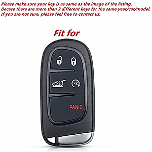 WFMJ Leather 5 Buttons Smart Key Fob Case Cover for Dodge Journey Durango Challenger Charger Jeep Grand Cherokee Chrysler 300 (Black)