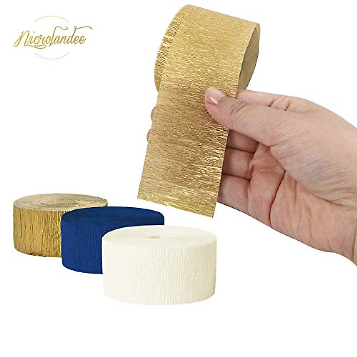 NICROLANDEE Navy Blue Party Decorations - 6Rolls Navy Blue Gold Crepe Paper Streamers Tassels Streamer Paper for Navy Party Get Ready Bridal Shower Wedding Engagement Birthday Graduation Supplies