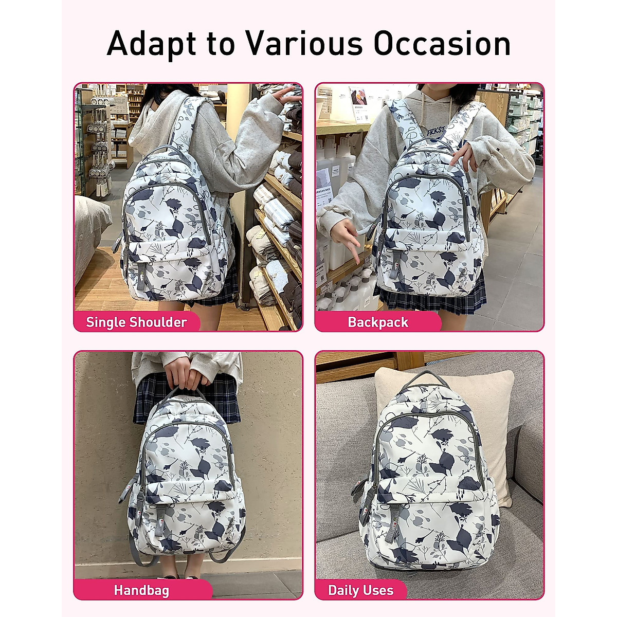 CAMILLEMMA White Backpack for Women Men, Lightweight Casual Travel Daypack,Classic Basic Backpack