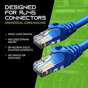 GearIT 50-Pack Cat6 Patch Cable 0.5 Foot / 6 Inches Cat 6 Ethernet Cable Snagless Flexible Soft Tab - Preimum Series - Blue