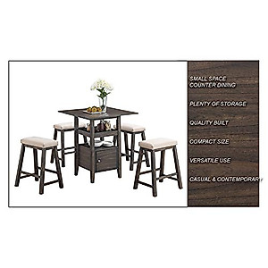 New Classic FURNITURE Derby Counter Dining Stool Set with 1 Table and 4 Chairs, Chocolate