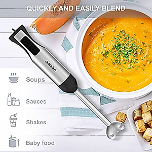 Immersion Hand Blender,5 in1 Emulsion Blender 800W 20 Speed, 500ML Chopper, 600ML Beaker, Stainless Steel Whisk and Milk Frother for Smoothie, Baby Food, Sauces,Puree, Soup,Milk coffee（BPA-free）