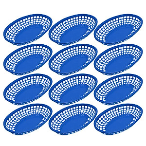Set of 12 Blue Oval Fast Food / Deli Baskets, 9.25 by 5.67-Inch, Blue (12)