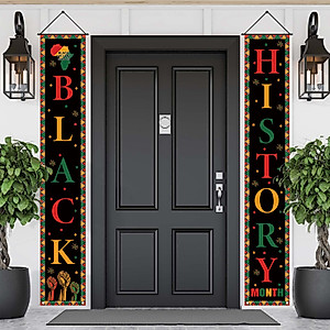 Happy Black History Month Porch Banner African American Decoration Front Door Sign Wall Hanging Party Fireplace Decorations and Supplies for Home Office