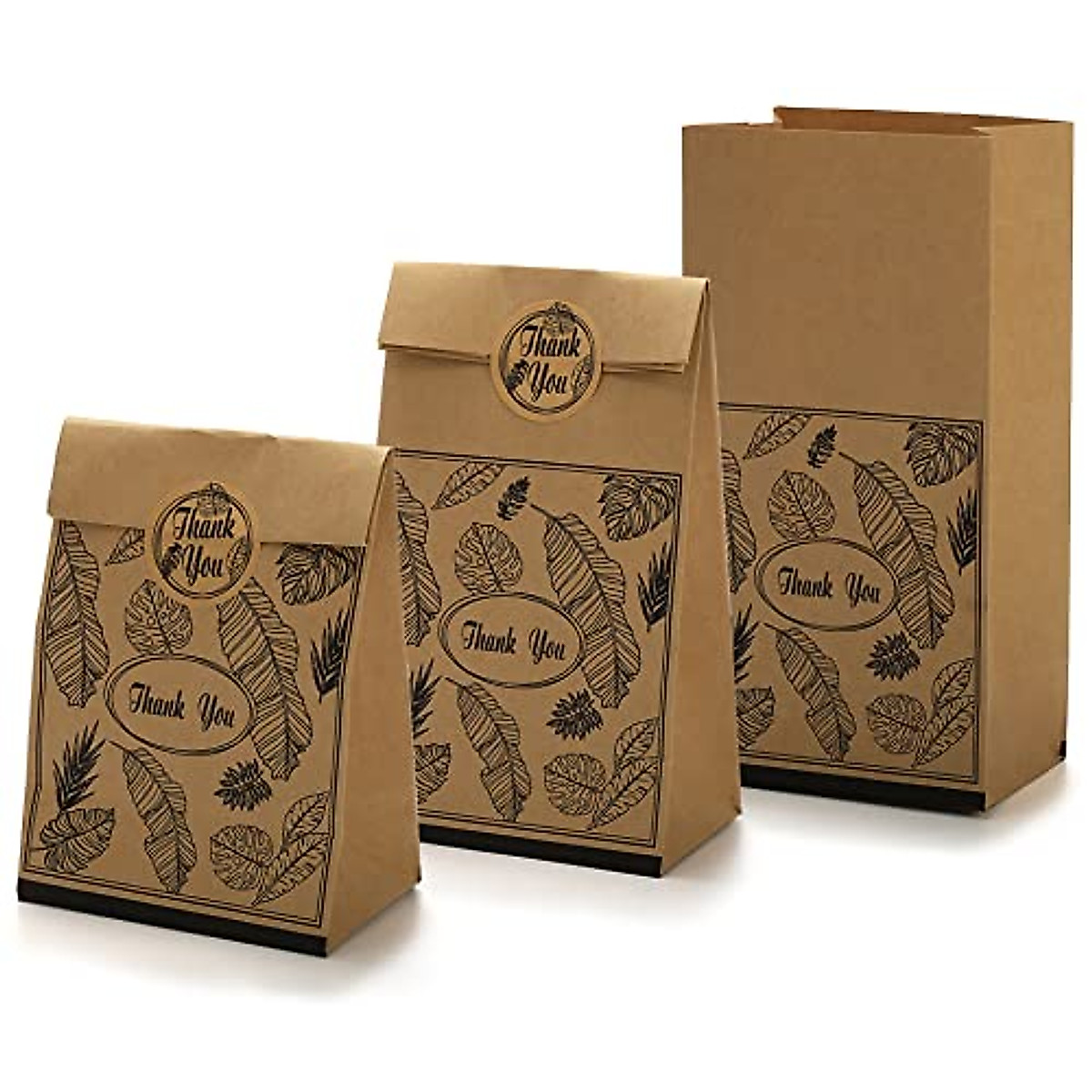 Yesland 200 Pcs Mini Brown Paper Bags, 3.5 x 2.25 x 7 Inch Thicken Paper Snack Bag Small Kraft Paper Treat Bags, Thank You Paper Cookie Sandwich Bags Bulk for Party Favor, 80 Bags and 120 Stickers