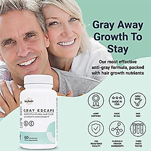heyhair Gray Escape Advanced Anti Gray Hair Growth Supplement - Catalase, Saw Palmetto, Biotin, FoTi, PABA (2 Capsules per Day / 1 Month Supply)