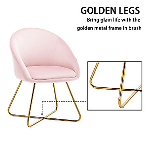Altrobene Velvet Accent Chair, Modern Kitchen Dining Chairs, Living Room Bedroom Armchair, Home Office Reception Chair, Set of 2, Golden Finished, Pink