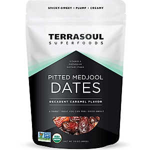 Terrasoul Superfoods Organic Pitted Medjool Dates, 1.5 Lbs - Pits Removed | Soft Chewy Texture | Sweet Caramel Taste